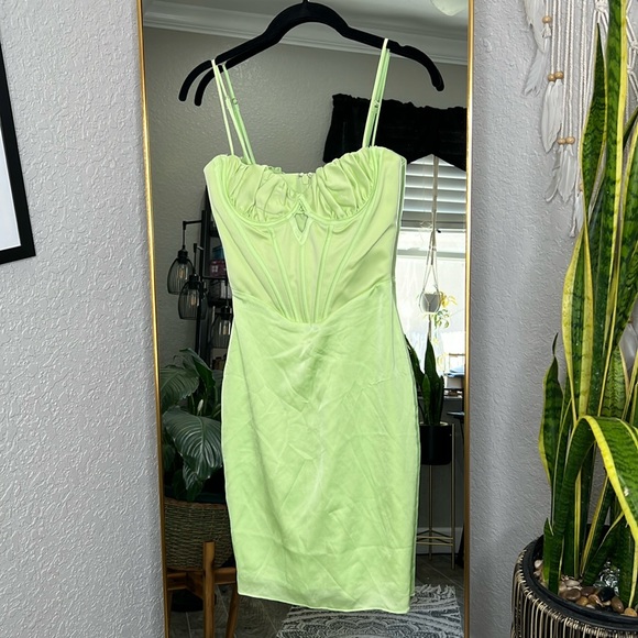 House of CB | Dresses | House Of Cb Nathalia Pistachio Satin Midi Dress Nwot | Poshmark
